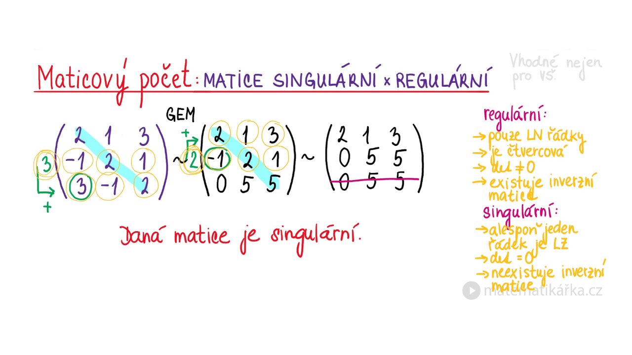 Matice regulární a singulární - příklad | Doučování z matiky | Stream