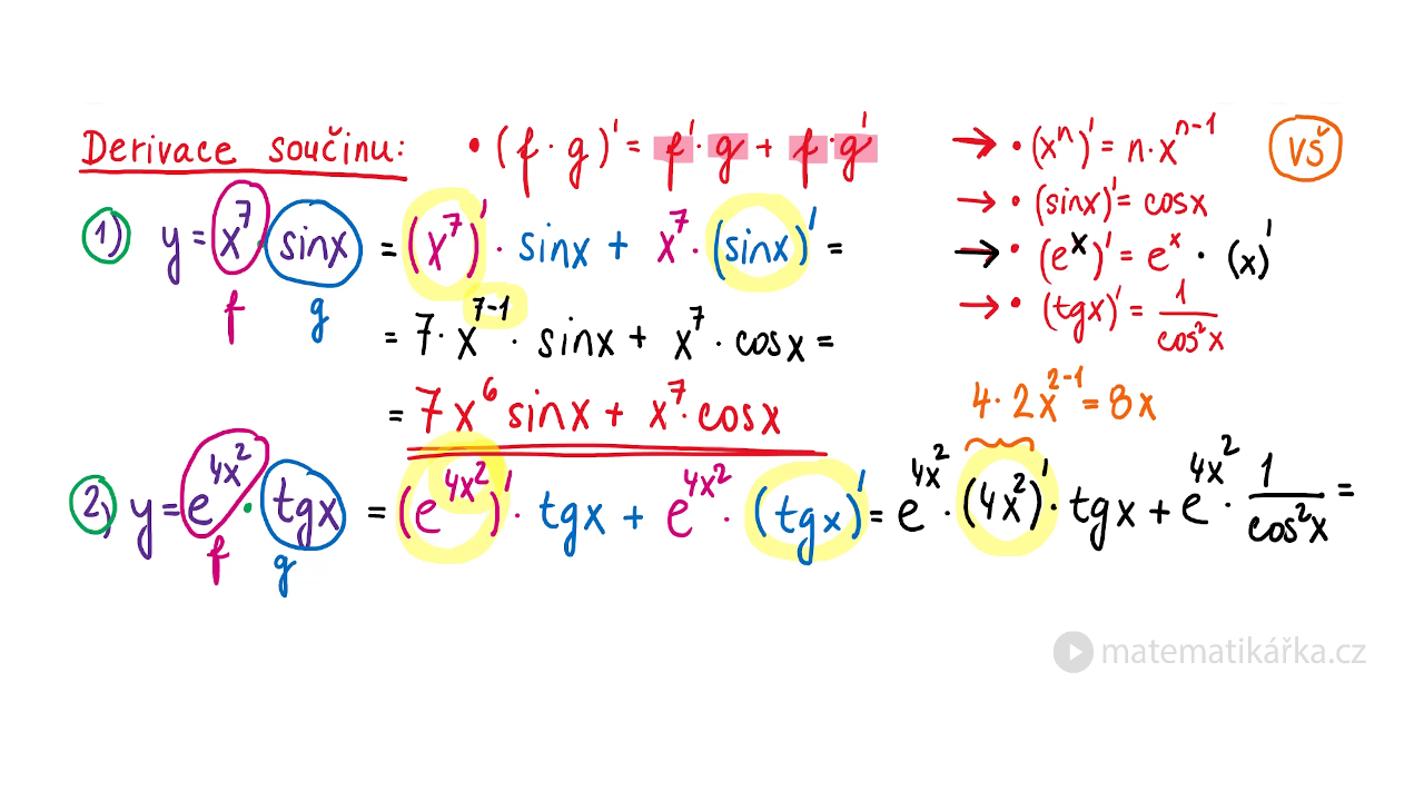 Derivace součinu - dvě funkce v násobení | Stream