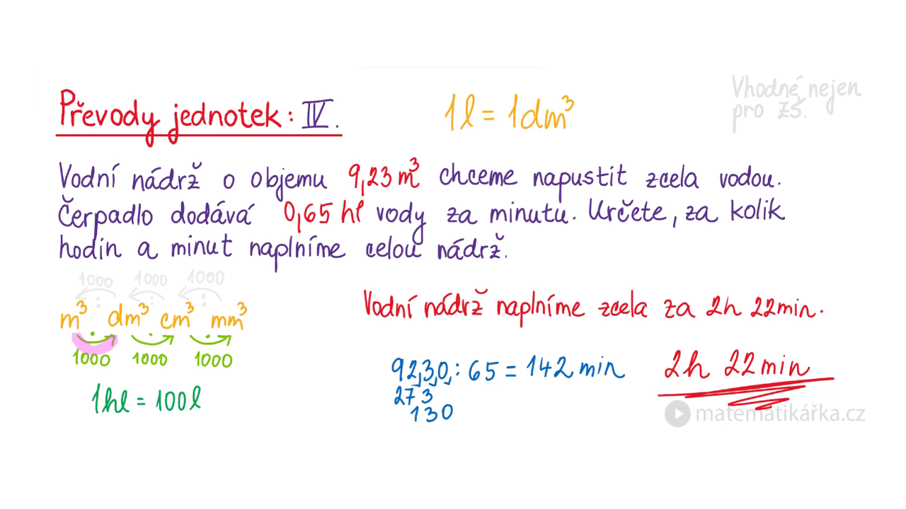 Převody jednotek - příklad na vodní nádrž - Doučování z matiky ZŠ | Stream