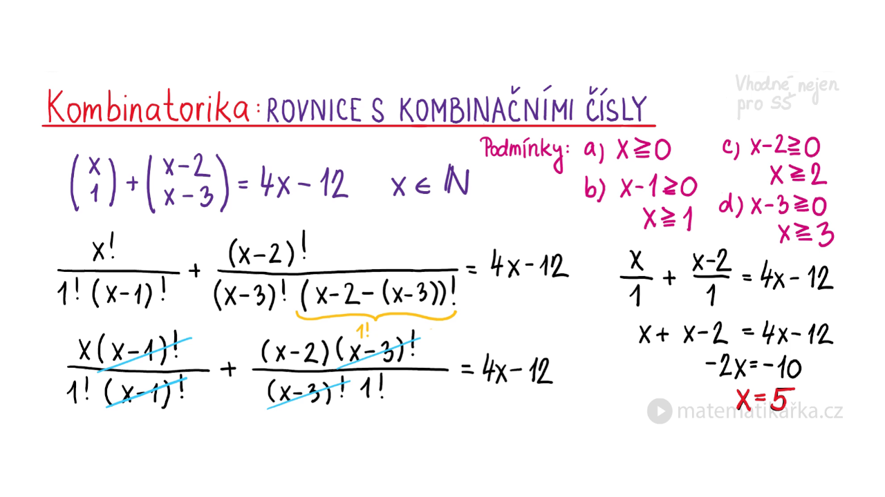 Rovnice s kombinačními čísly - příklad | Stream